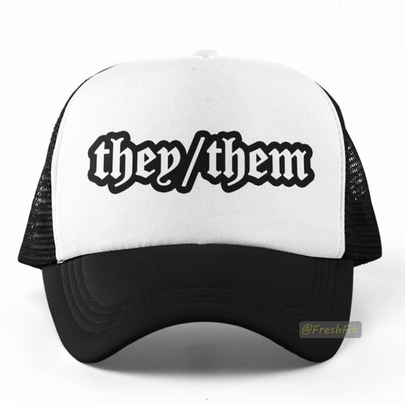 Accessories | Theythem Pronouns Gothic Foam Trucker Hat Mesh Snapback Cap Blackwhite | Poshmark